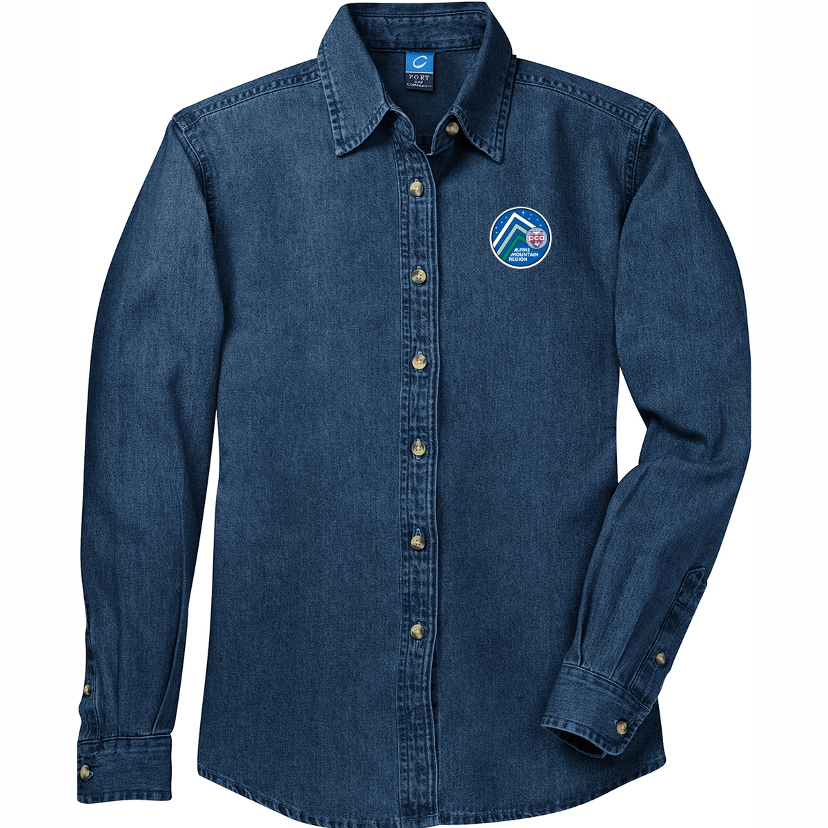 Alpine Mountain Logo - Port & Company Ladies Long Sleeve Denim Shirt ...